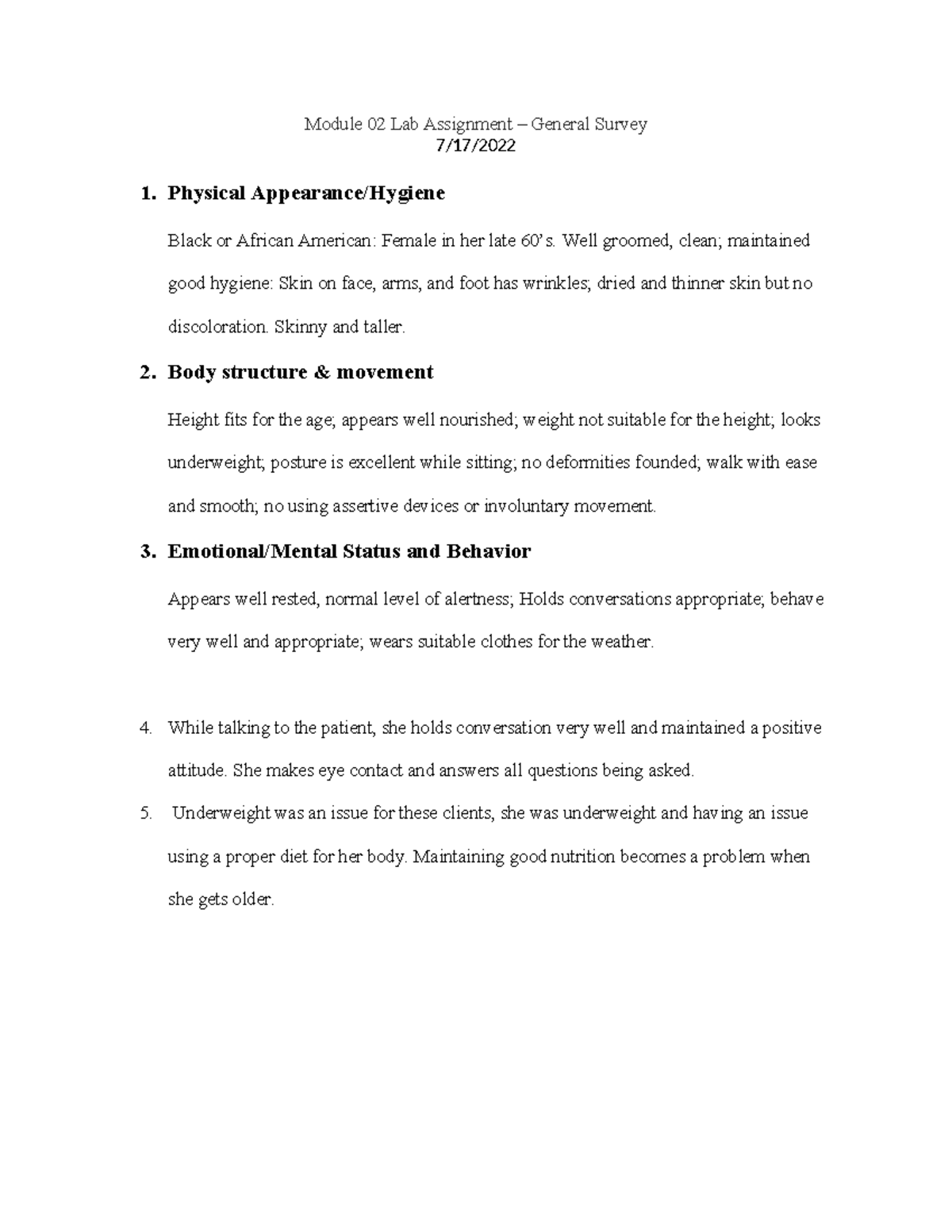 General SurveyAssignment - Module 02 Lab Assignment – General Survey 7/17/ 1. Physical - Studocu