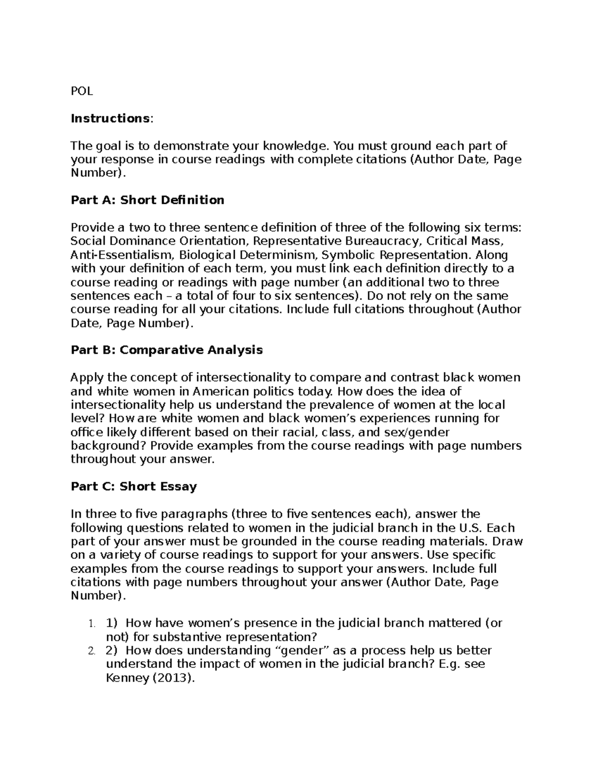 Essay POL instructions - POL Instructions : The goal is to demonstrate ...