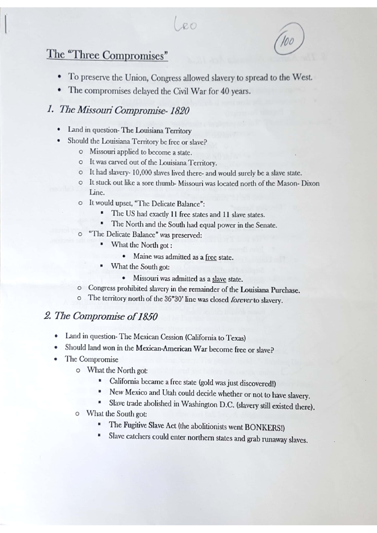 American History, The Three Compromises - HIS 132 - Studocu