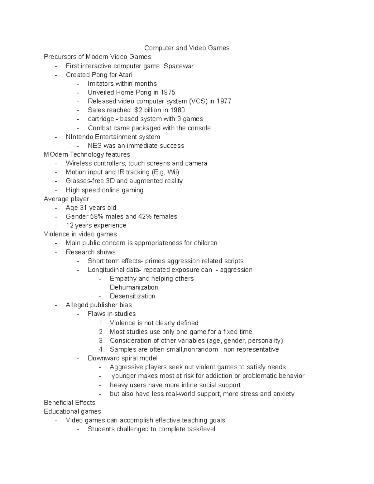 Video Games - notes - Computer and Video Games Precursors of Modern ...