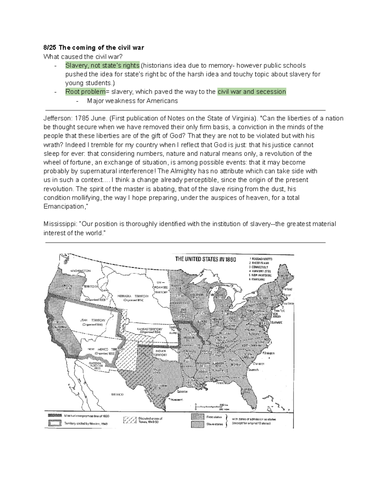HIST 348 Notes - 8/25 The coming of the civil war What caused the civil ...