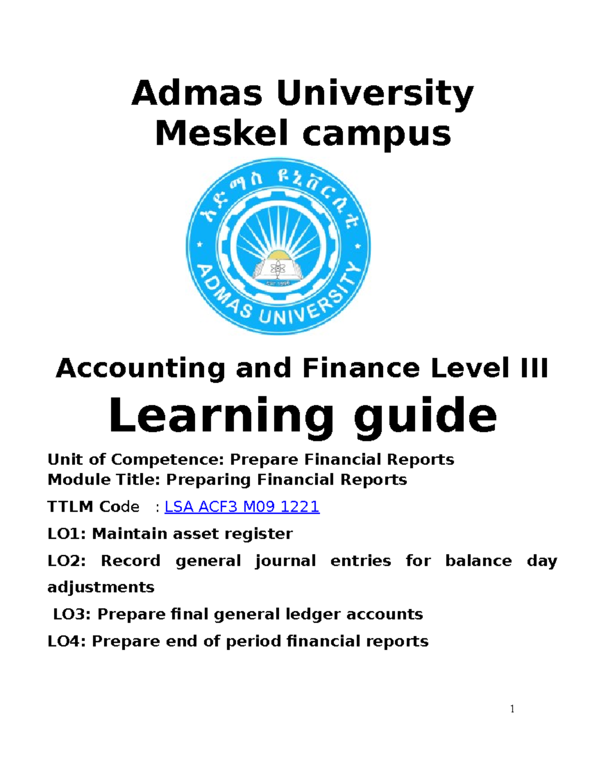 Preparing Financial Reports - Elements Performance Criteria Maintain ...