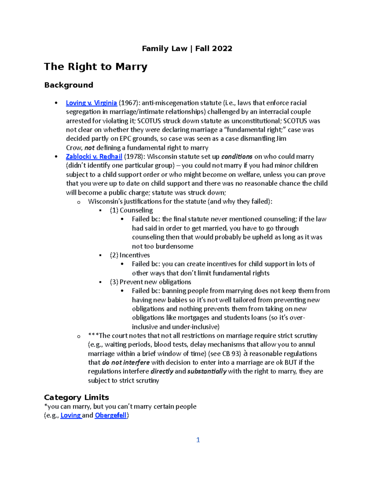 Family Law-Outline - Family Law | Fall 2022 The Right to Marry ...