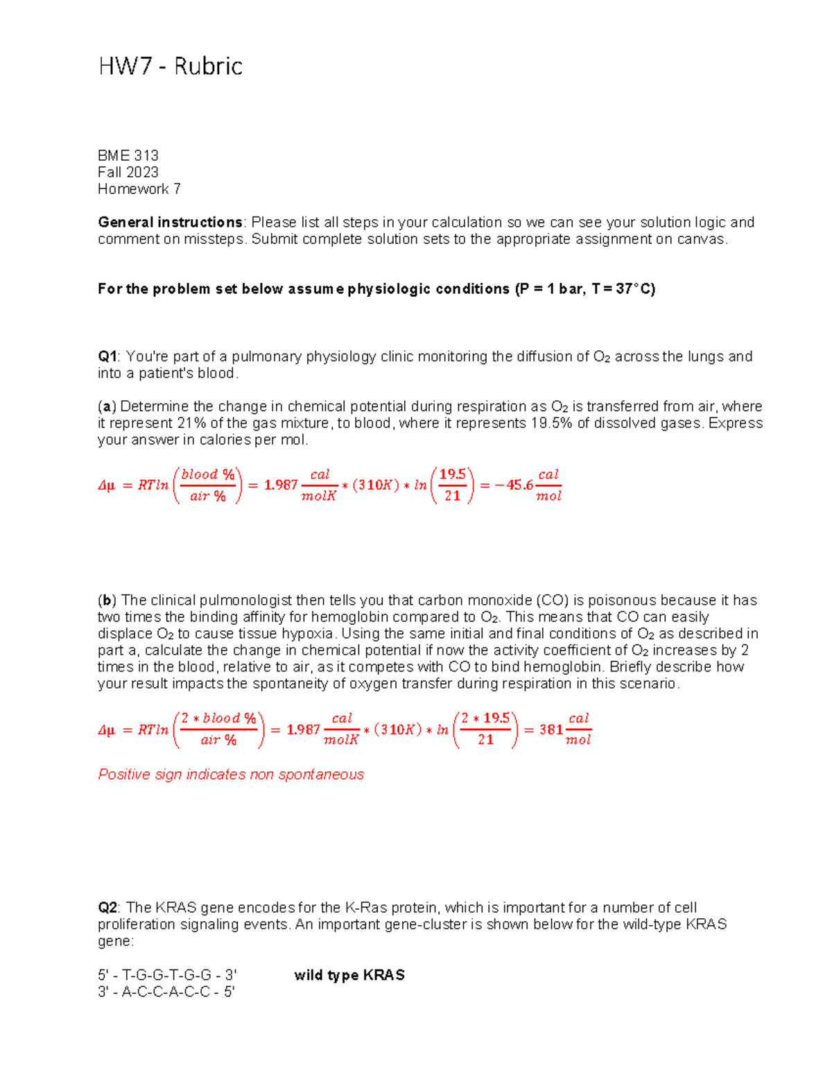 HW7 - Rubric-1 - Very helpful - BME 313 Fall 2023 Homework 7 General ...