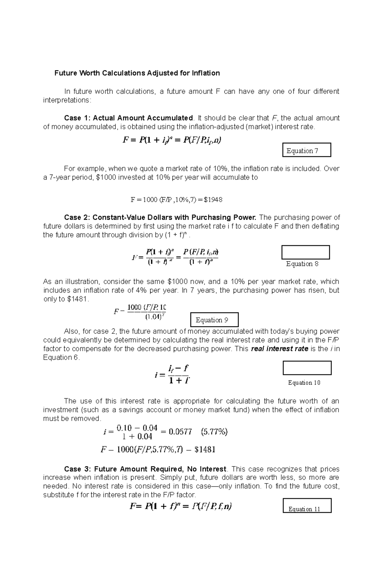 Lecture Notes - Future Worth Calculations Adjusted for Inflation ...