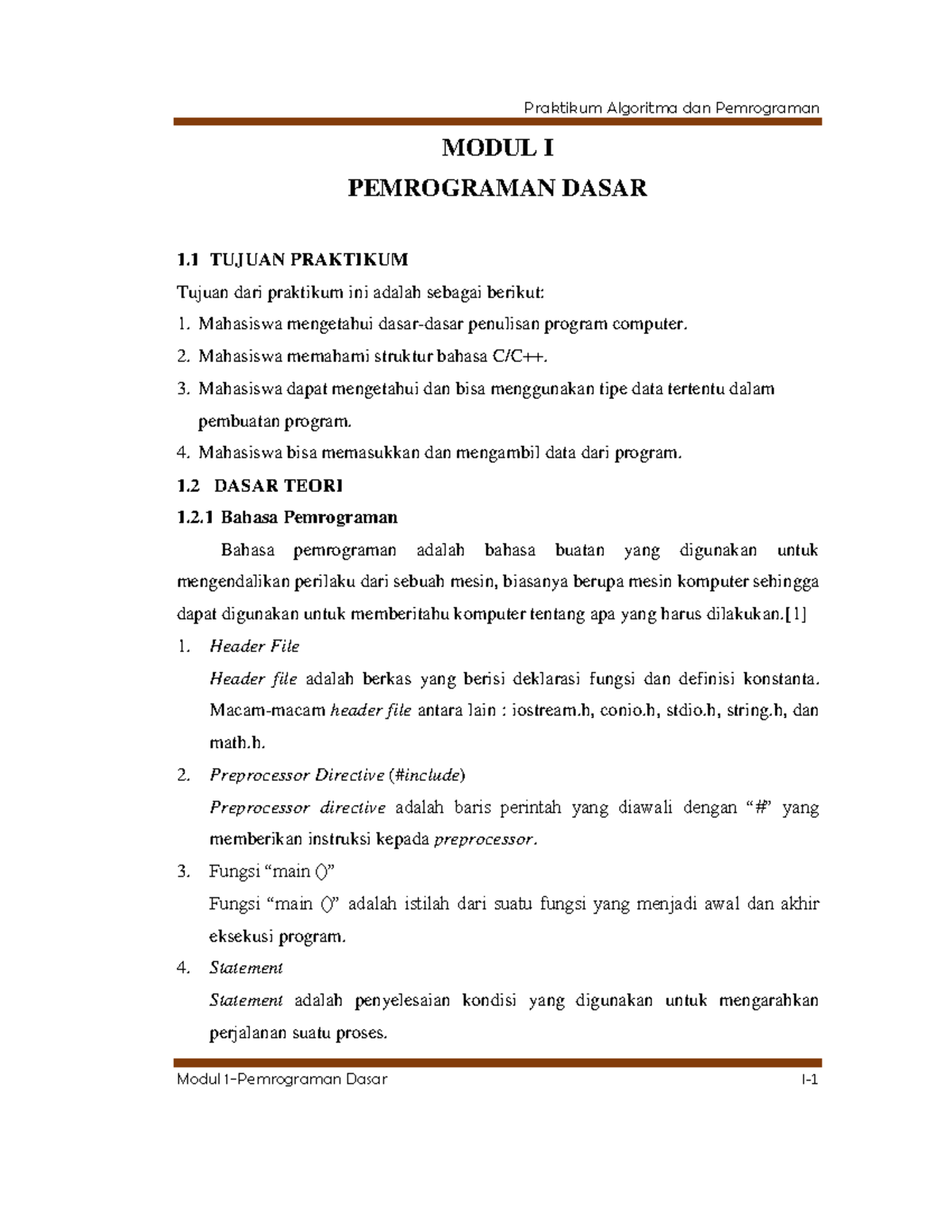 Laporan Modul 1 Muhammad Shata' Hibrizi - MODUL I PEMROGRAMAN DASAR 1 ...