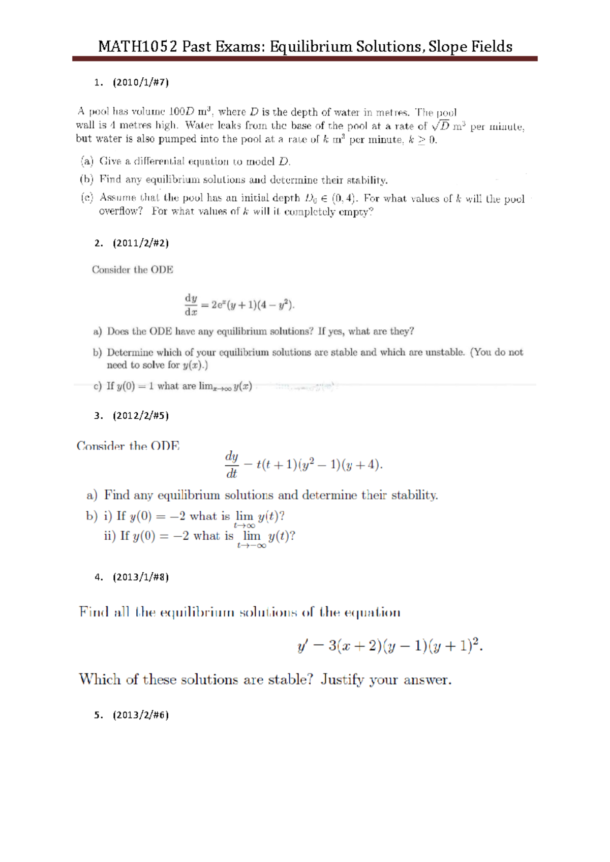 01-slope fields - MATH1052 - MATH1052 Past Exams: Equilibrium Solutions ...