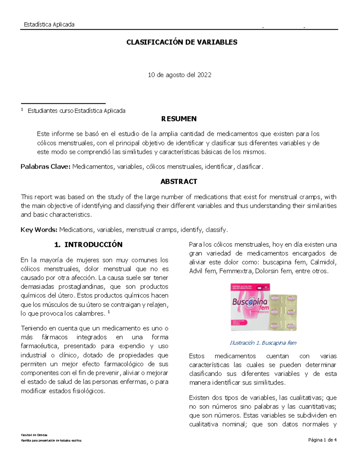 Clasificacion de variables - Facultad de Ciencias 1 Estudiantes curso ...