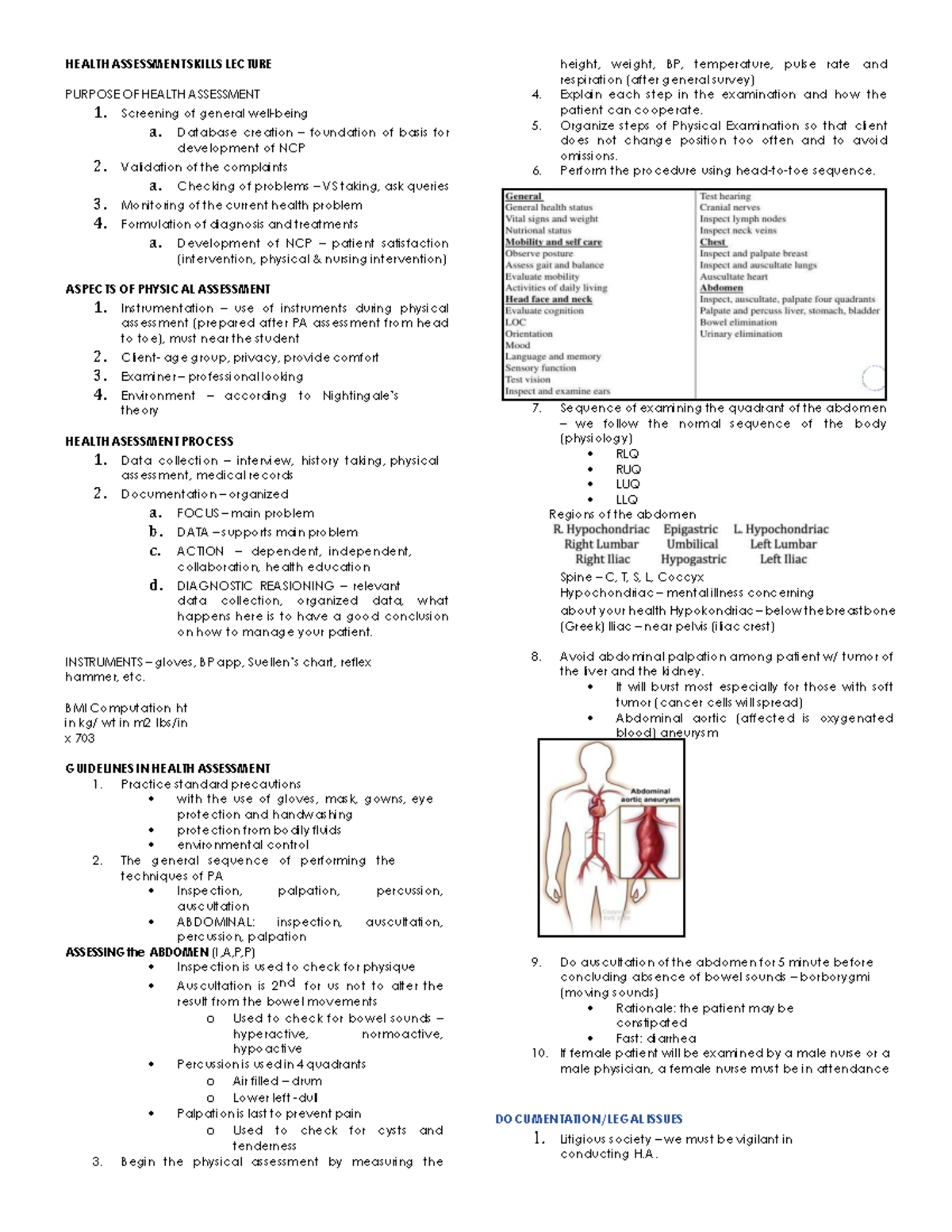 Health Assessment Skills Lecture - HEALTH ASSESSMENT SKILLS LECTURE ...