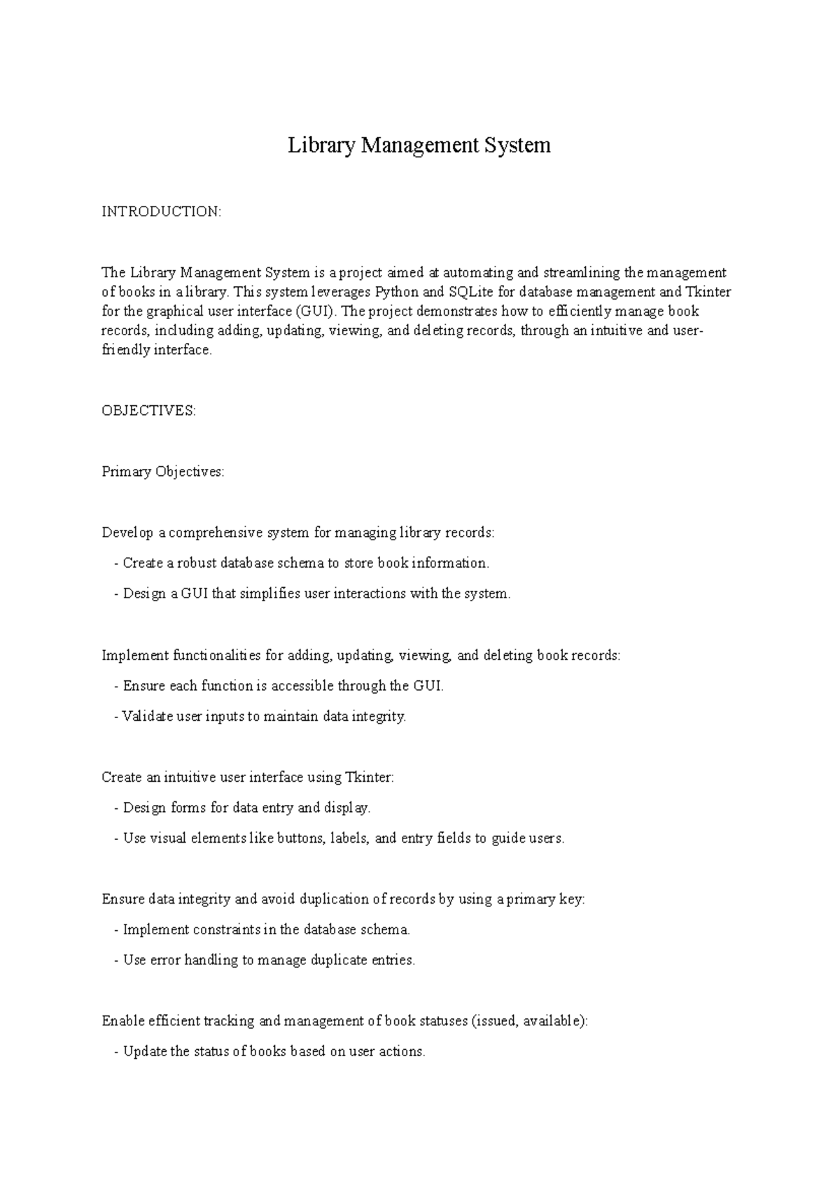 Library Management System synopsis - This system leverages Python and SQLite for database ...