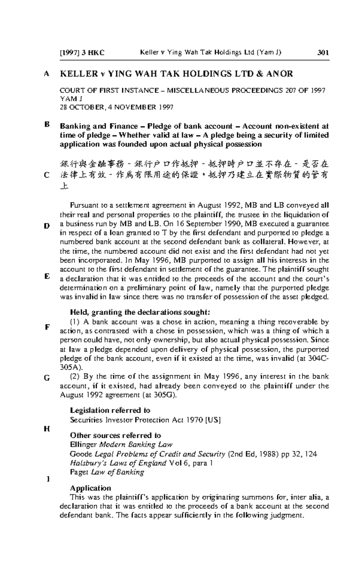 Keller case - Case - A B C D E F G H I [1997] 3 HKC Keller v Ying Wah ...