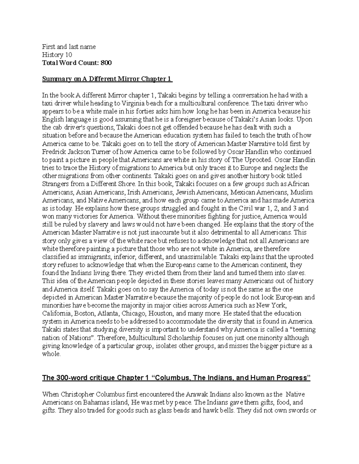 History 10- A different Mirror Ch. 1- Summary and Critique Analysis ...