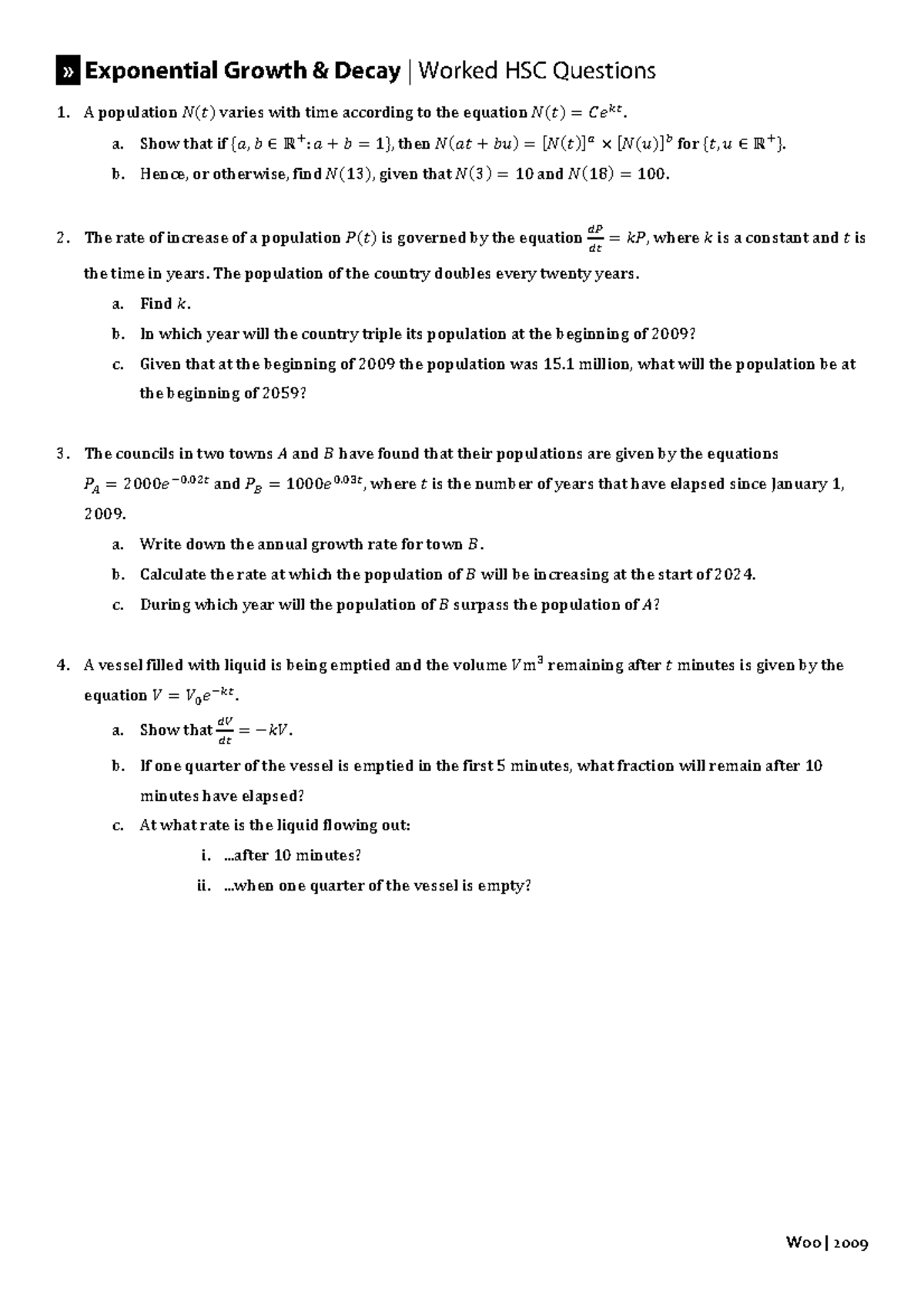 Exponential Growth Decay Worked HSC Questions - Studocu