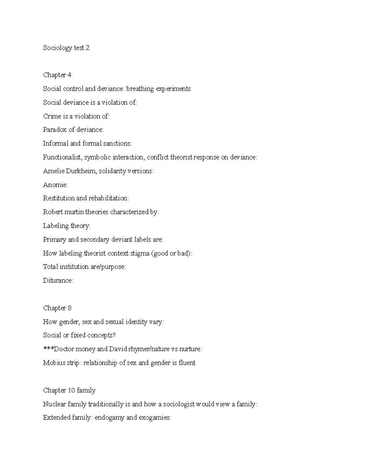 Sociology test 2. - Sociology test 2 Chapter 4 Social control and ...