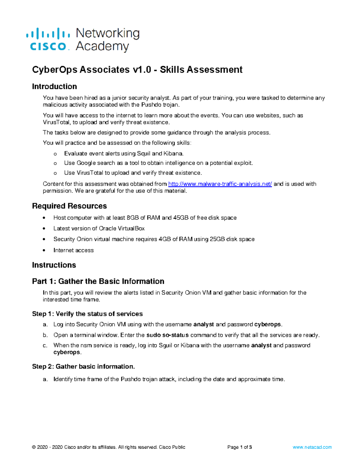 CA v1.0 Skills Assessment - © 2020 - 2020 Cisco and/or its affiliates ...