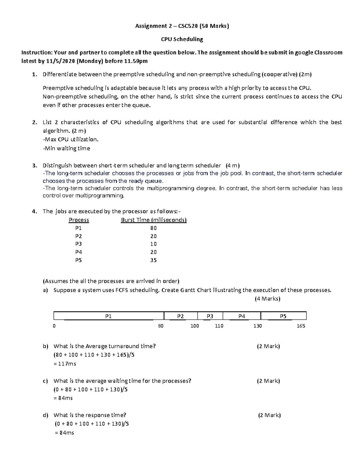 CSC520 Assignment 2 CPU Schedulling - Assignment 2 – CSC520 ( 5 0 Marks) CPU Scheduling ...
