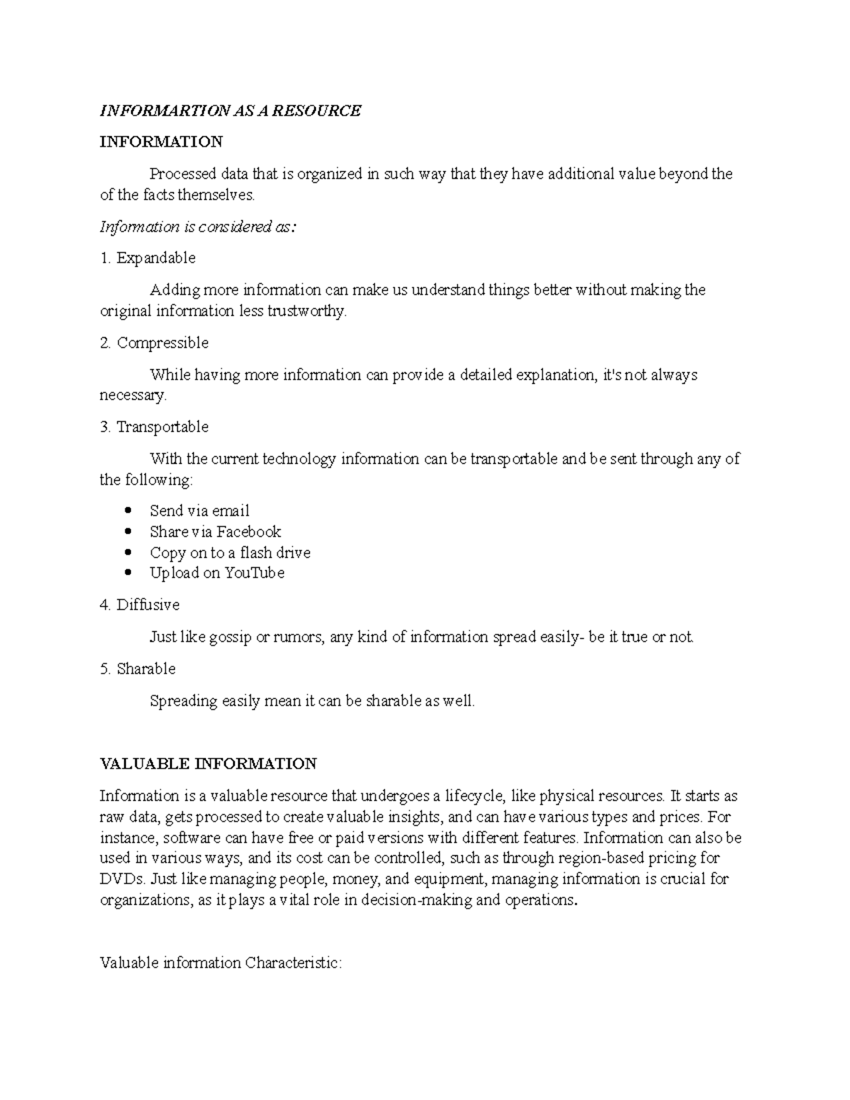 INFO AS Resource - INFORMARTION AS A RESOURCE INFORMATION Processed ...