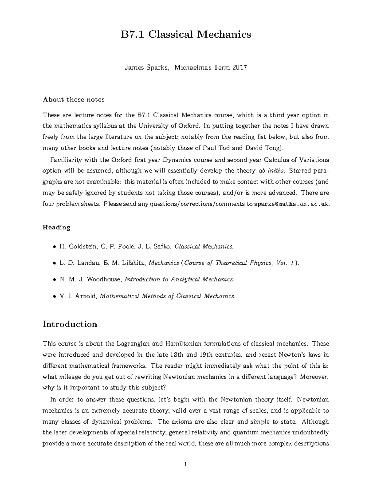 CMlectures - Lecture Notes on Classical Mechanics by James Sparks - B7 ...
