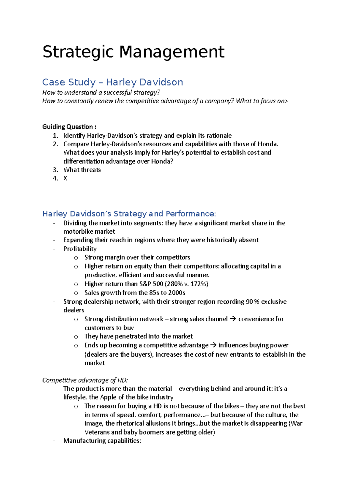 Case Study – Harley Davidson - Strategic Management Case Study – Harley ...
