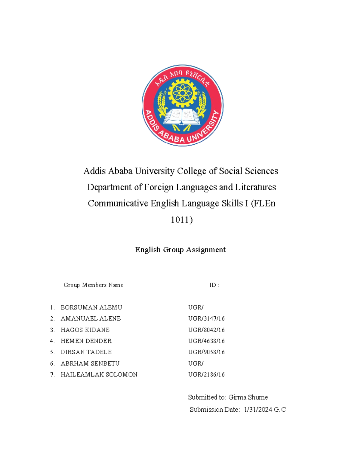 English Assignment Answers 2-2 - Addis Ababa University College of ...