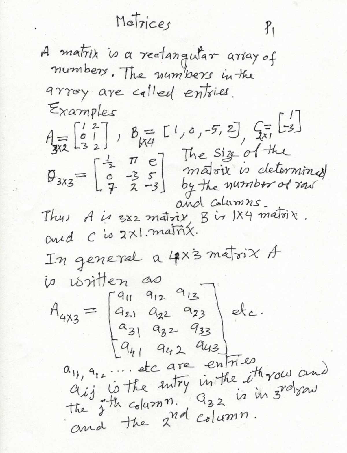 Math 208 Matrices And Matrix Operations Matrices P1 A Matrix Is A 8756