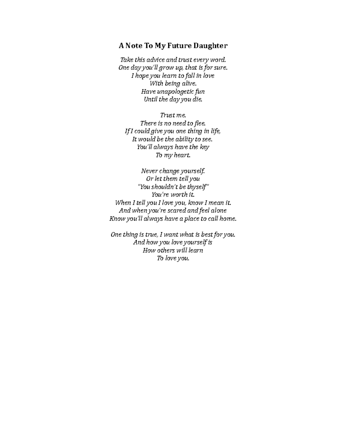 Poem six - Professor Jonas Zdanys - A Note To My Future Daughter Take ...