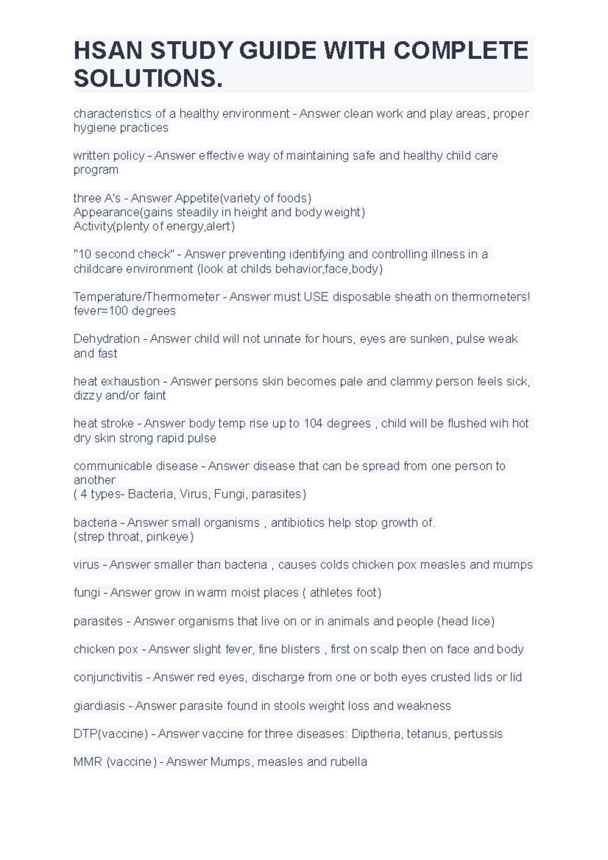 HSAN Study Guide WITH Complete Solutions - HSAN STUDY GUIDE WITH ...