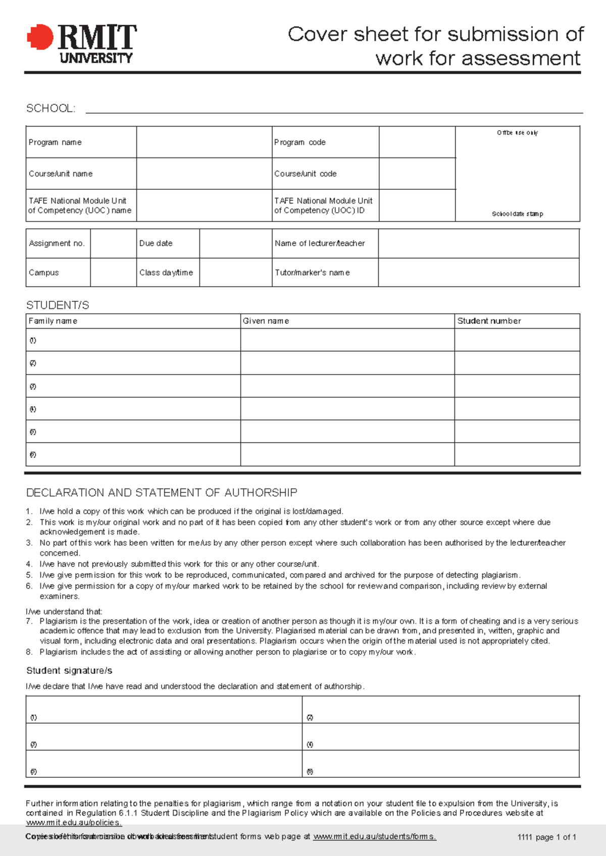 Assignment Cover Sheet - Cover sheet for submission of work for ...