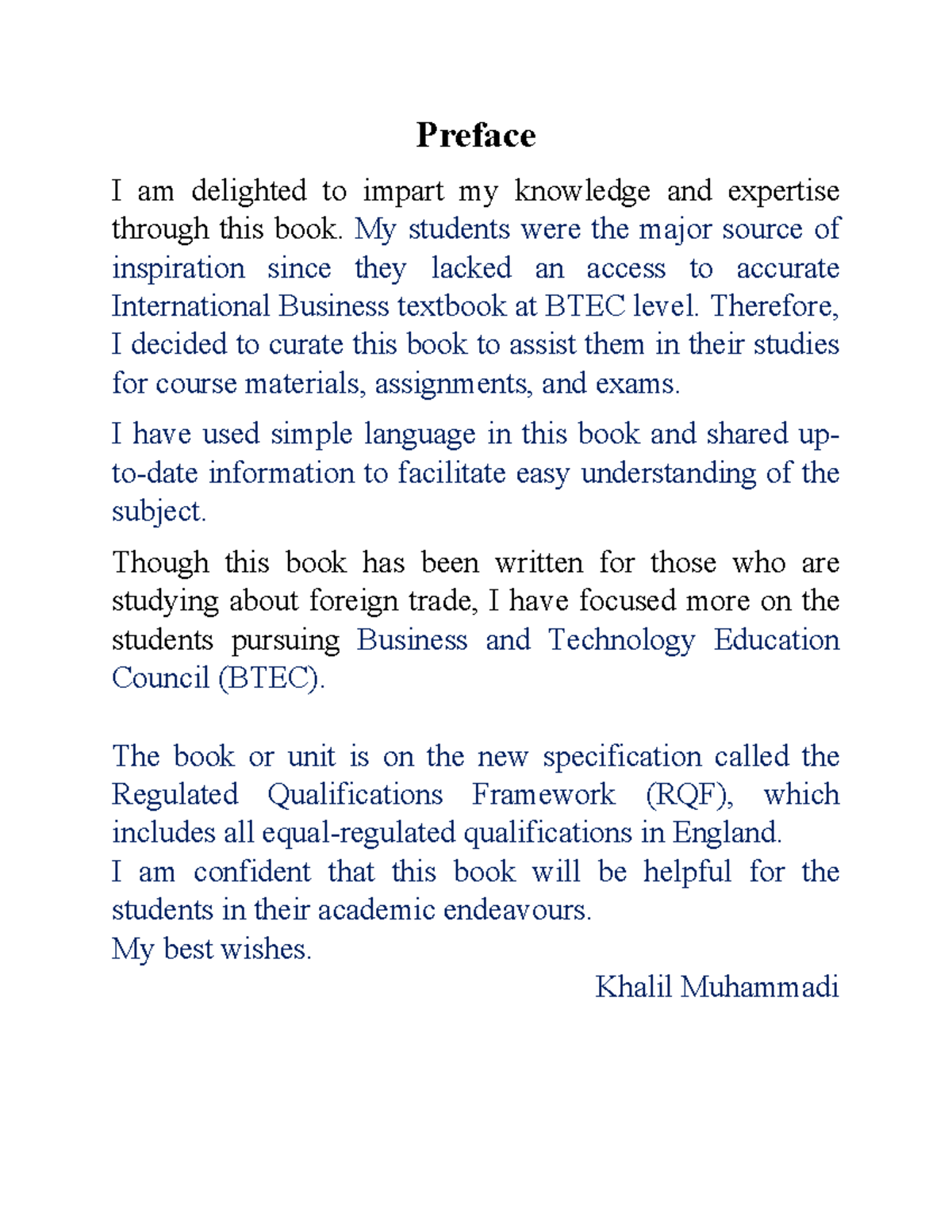 A book by Khalil on International Business - Preface I am delighted to ...