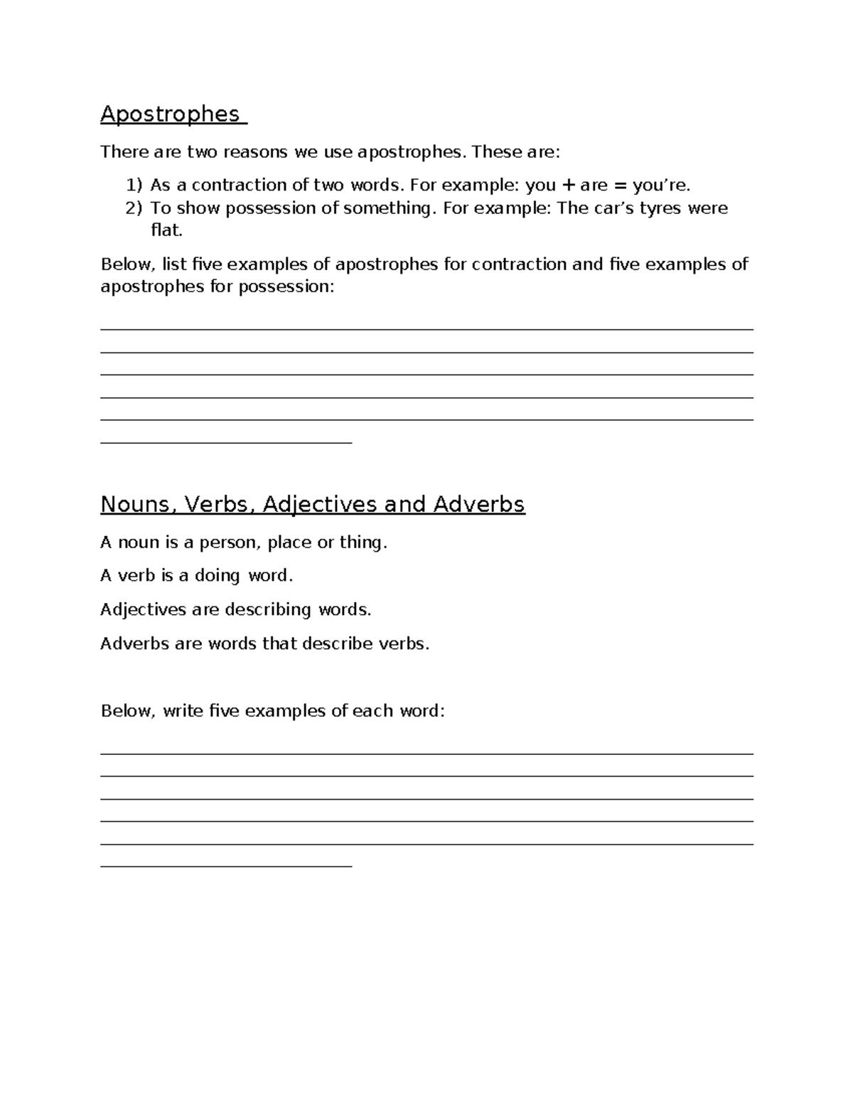 Homework SPa G Sheet - helps with spelling - Apostrophes There are two ...