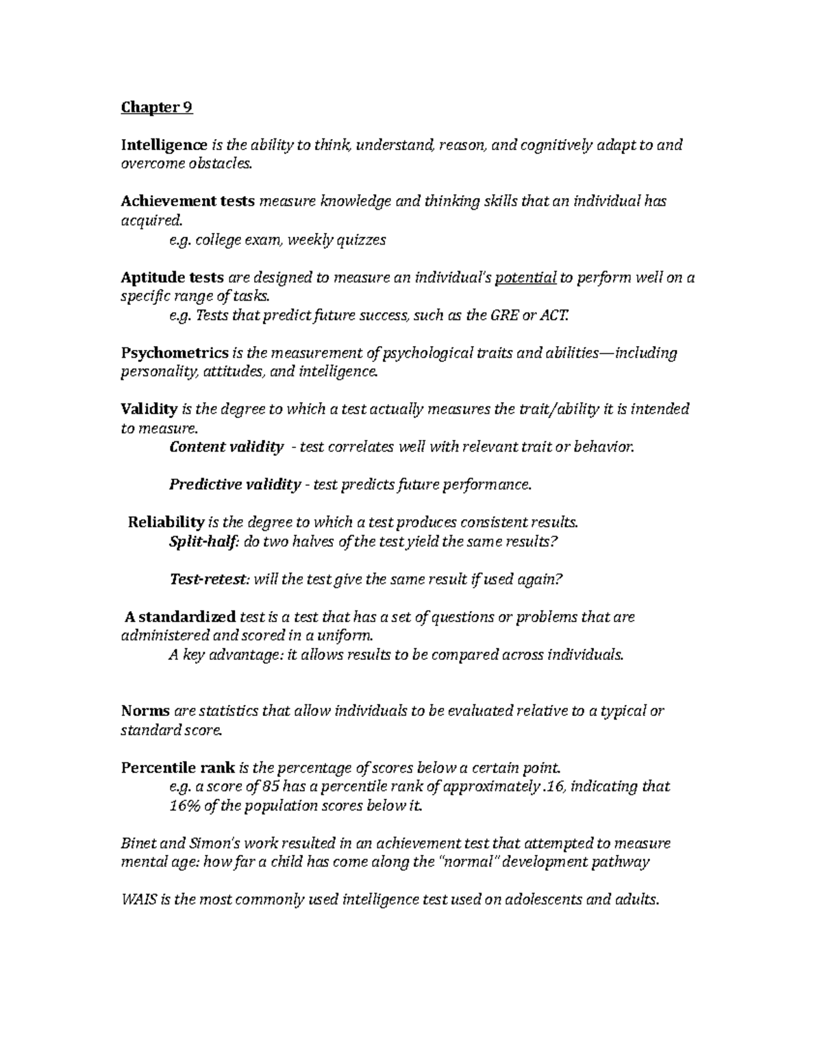 Study guide exam 2 general psychology - Chapter 9 Intelligence is the ...