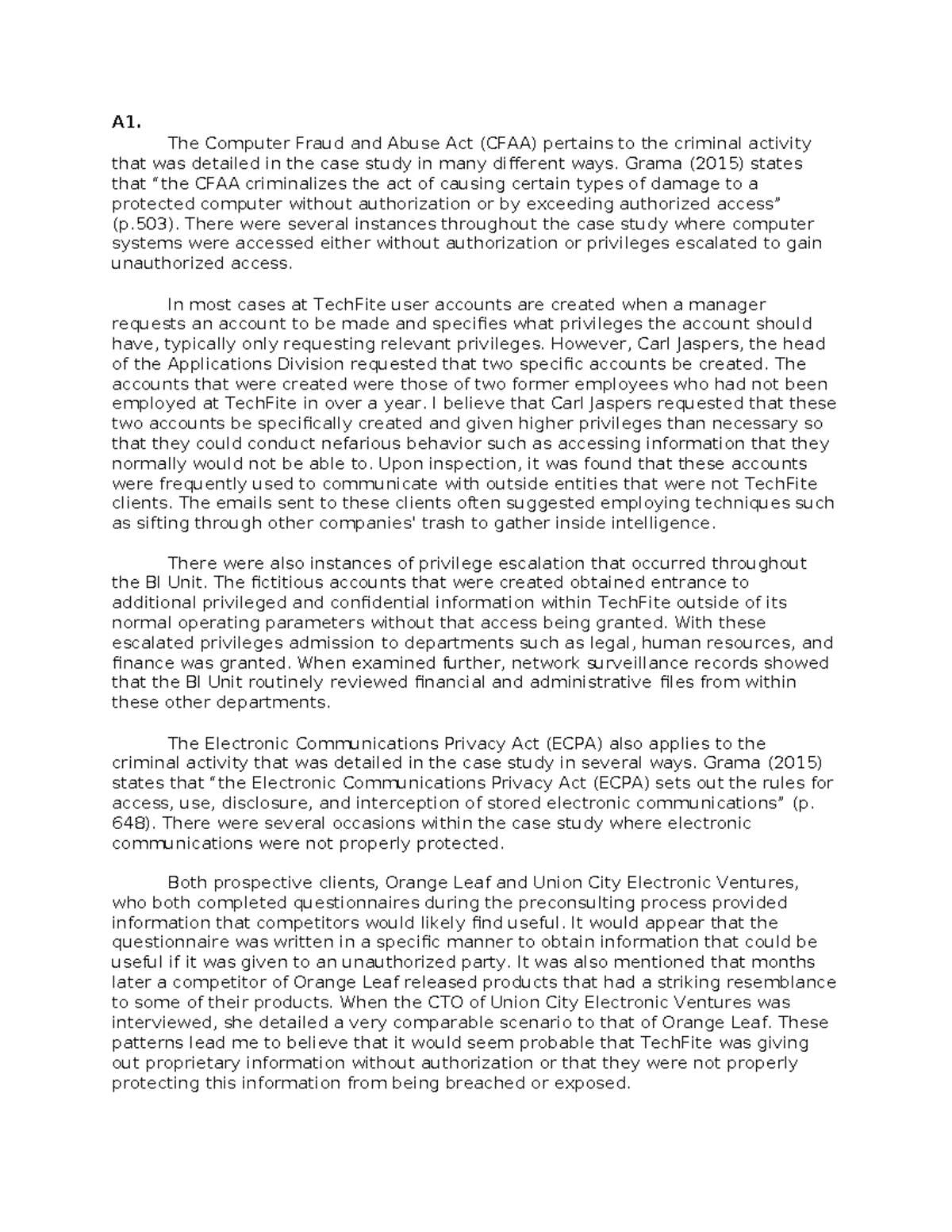 C841 Task 1 - Task 1 - A1. The Computer Fraud and Abuse Act (CFAA ...