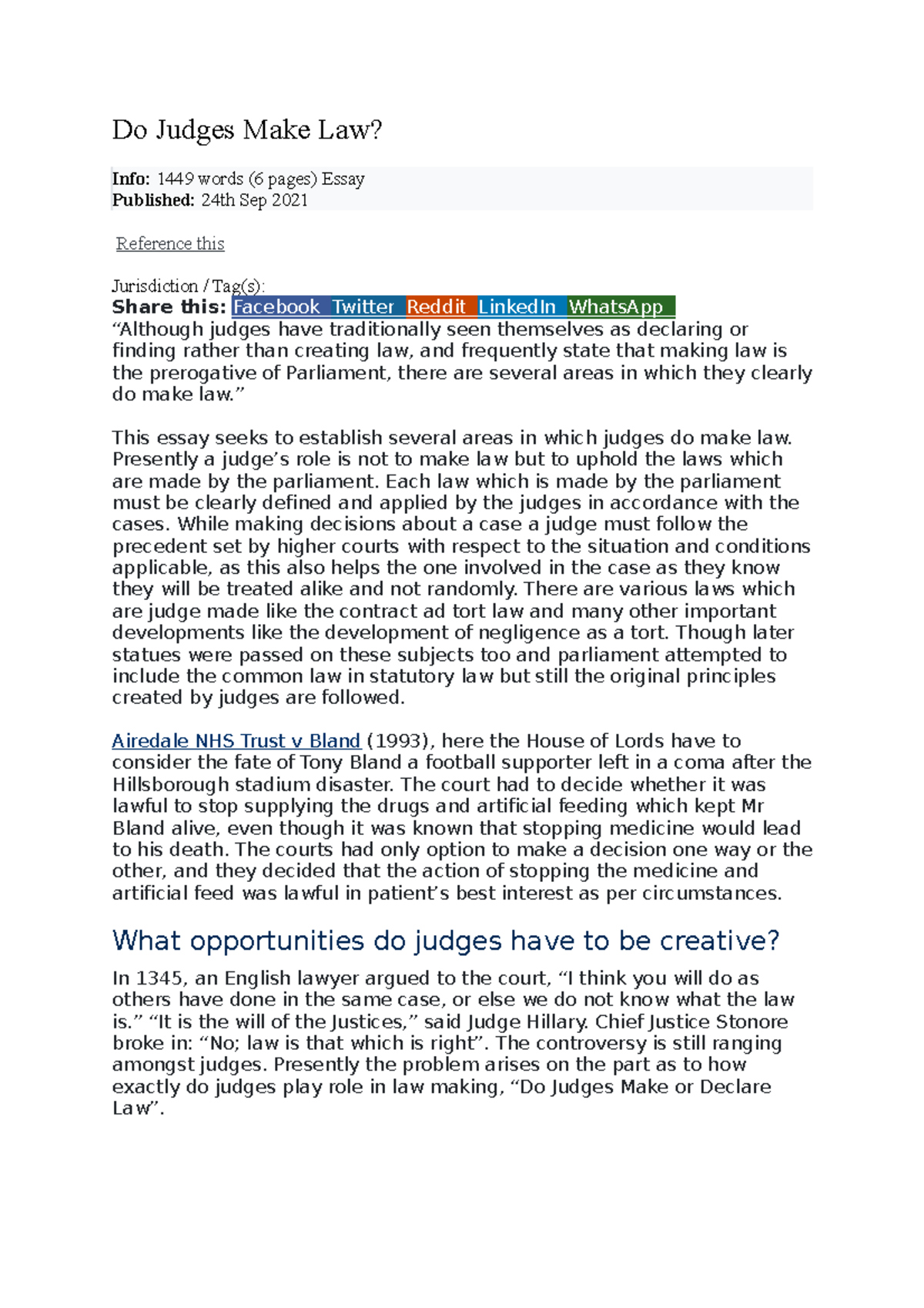 Do Judges Make Law part 1 - Do Judges Make Law? Info: 1449 words (6 ...