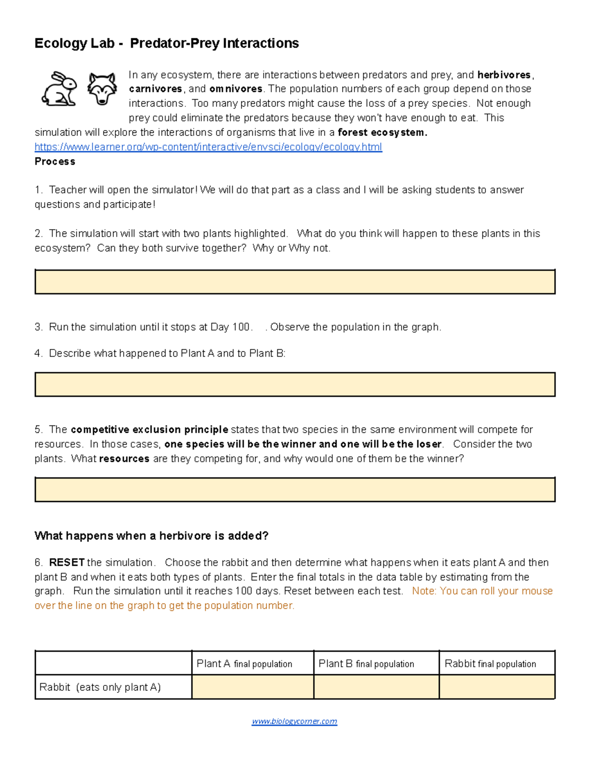 Ecology Lab - Predator Prey Interactions CP - Ecology Lab - Predator ...