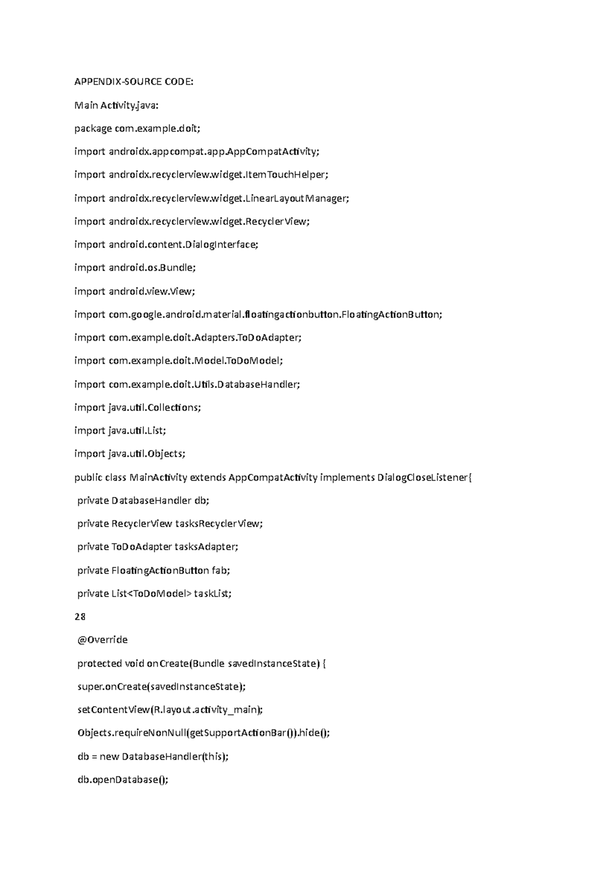 Do it code - for course - APPENDIX-SOURCE CODE: Main Activity: package ...