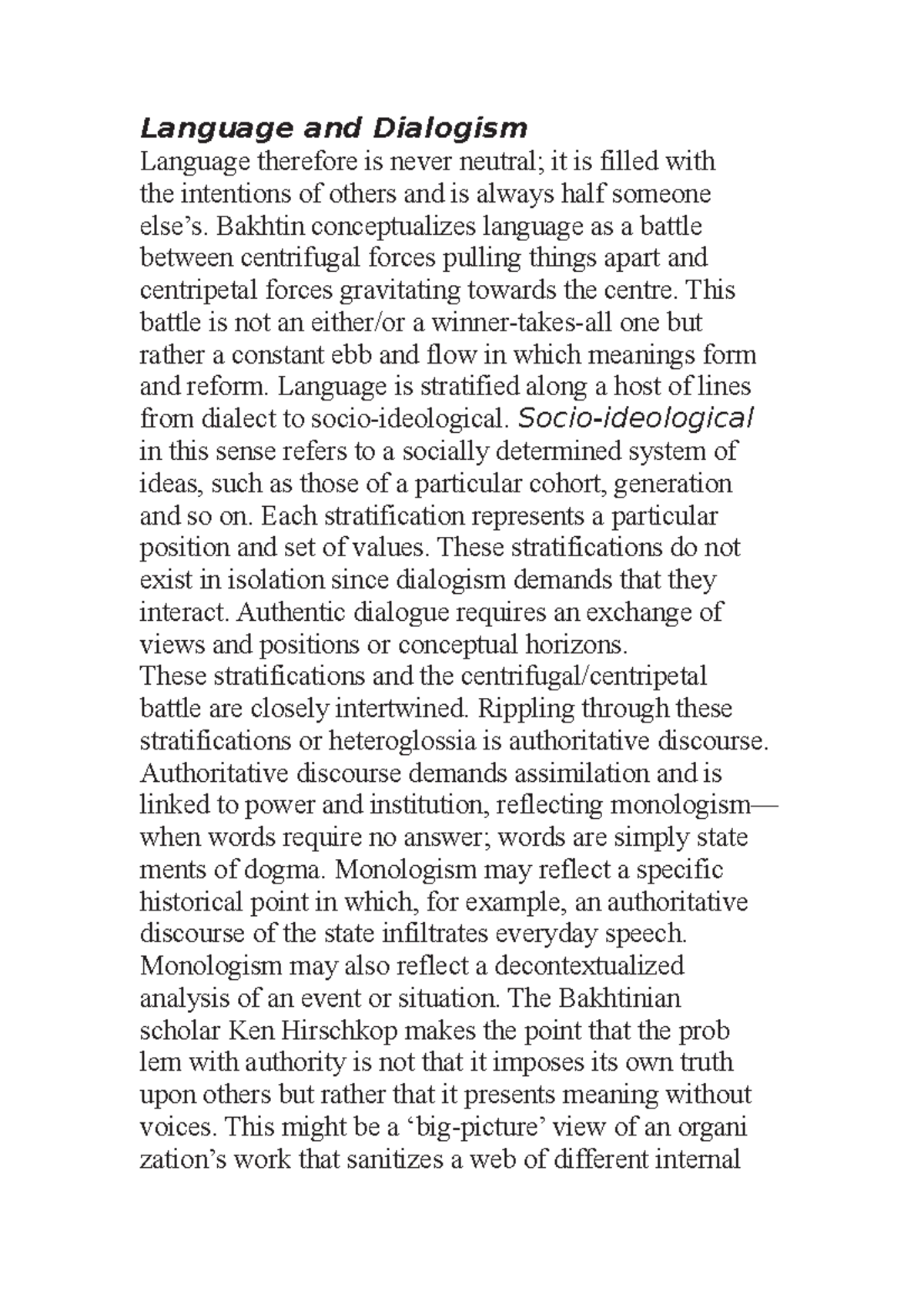 Language and Dialogism - Language and Dialogism Language therefore is ...