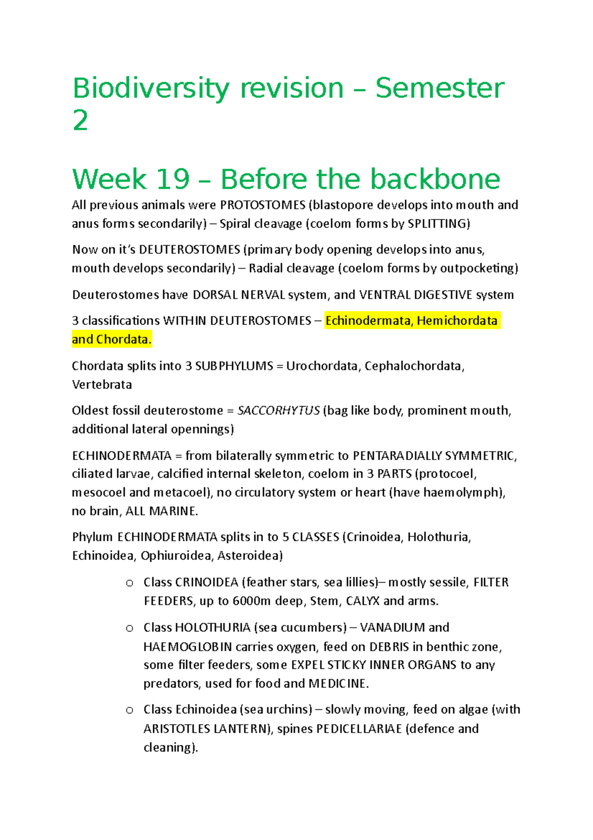 Biodiversity revision year 1 - Biodiversity revision Semester 2 Week 19 ...