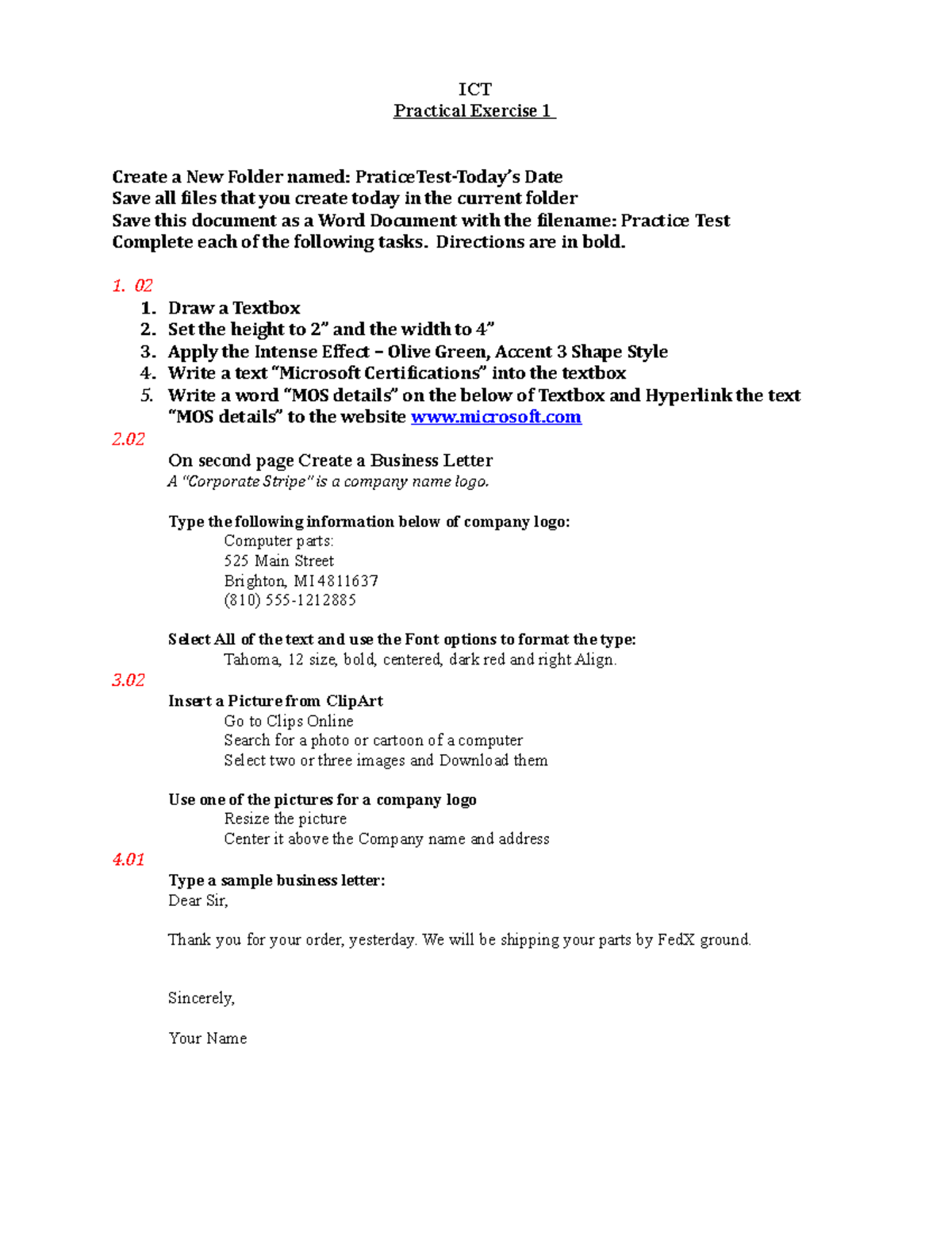 Ict pre exams bsusunstay - ICT Practical Exercise 1 Create a New Folder ...