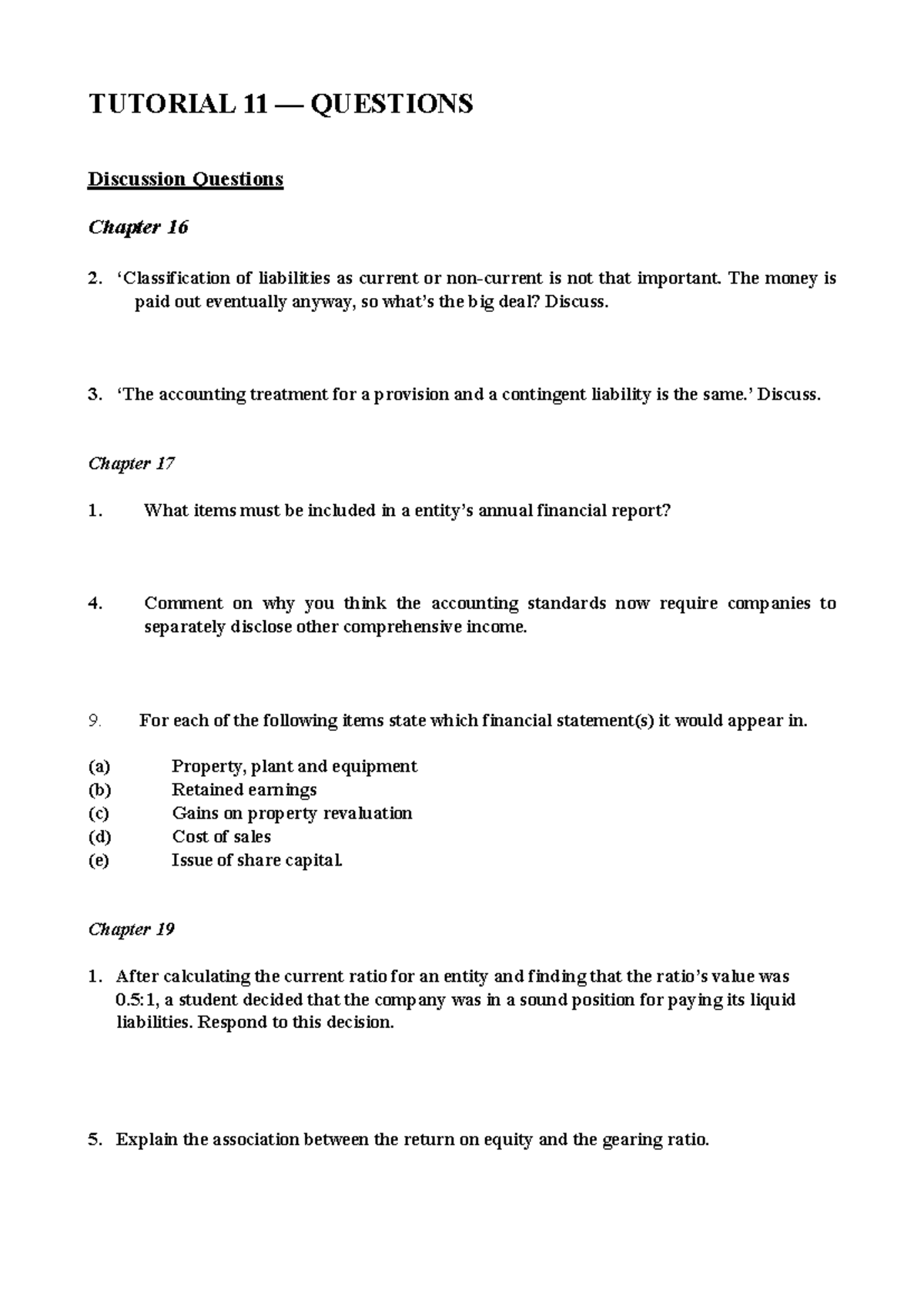 Tutorial 11 - Questions - TUTORIAL 11 — QUESTIONS Discussion Questions ...