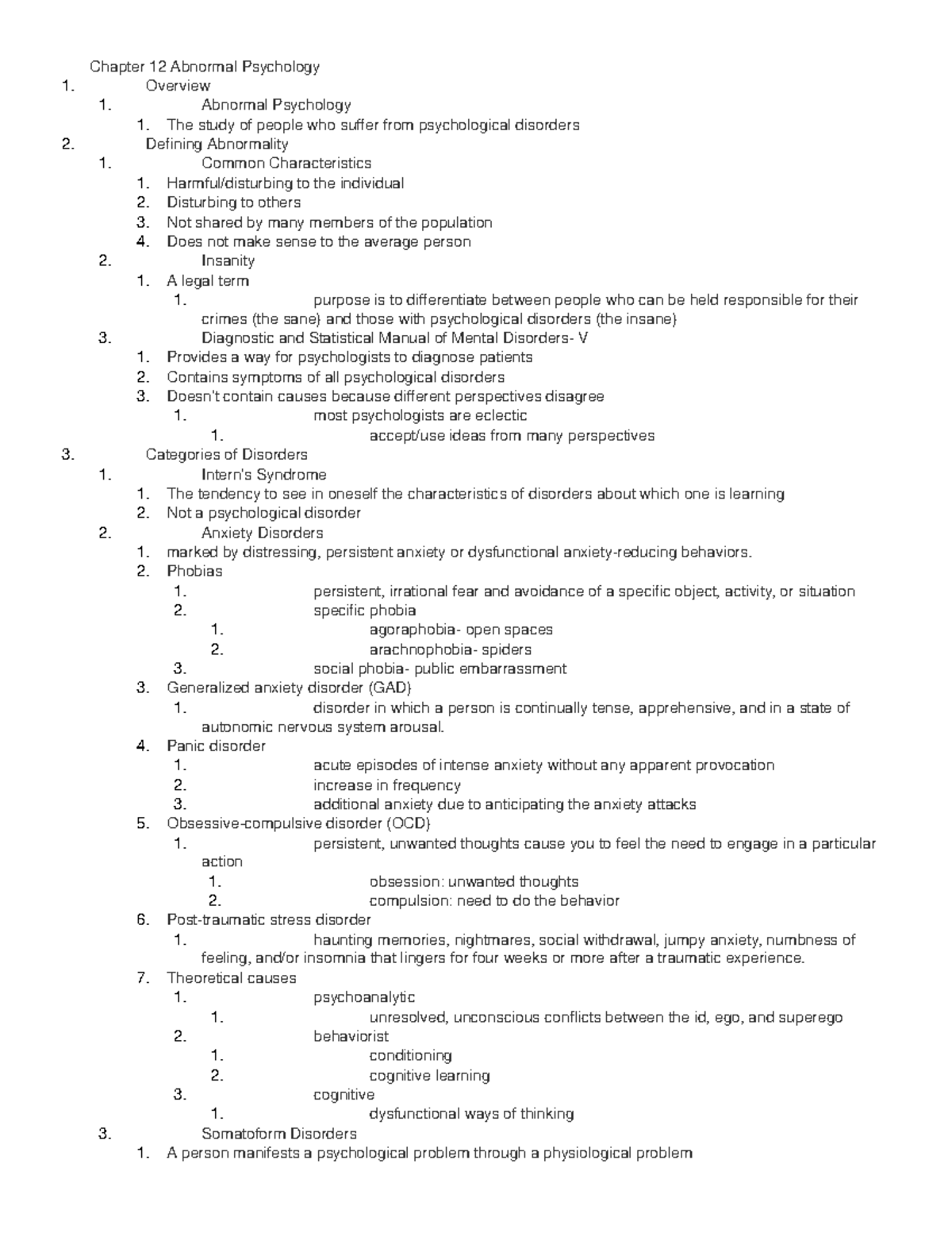Chapter 12 Abnormal Psychology - Chapter 12 Abnormal Psychology ...