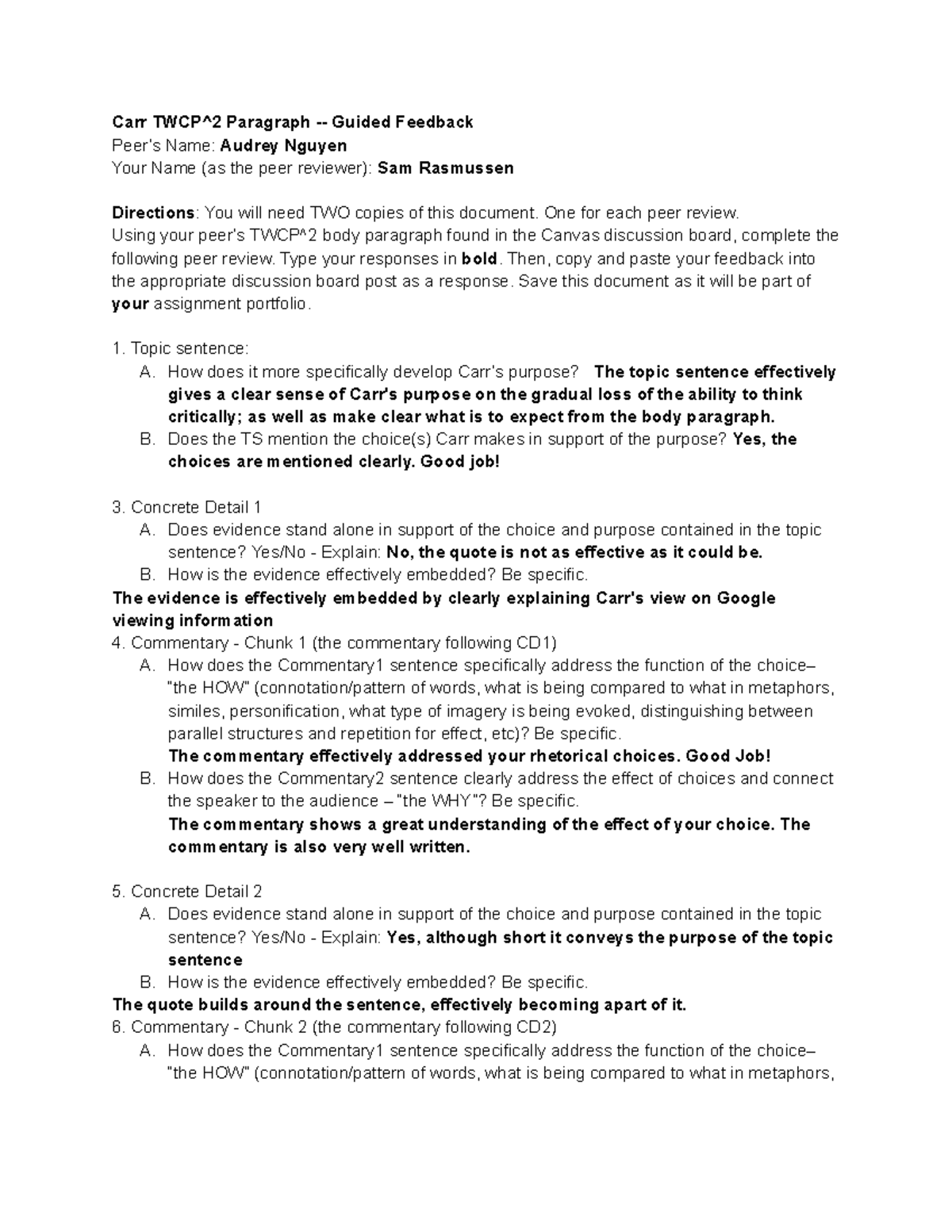 Guided Feedback - Carr's Article-3 - Carr TWCP^2 Paragraph - Guided ...