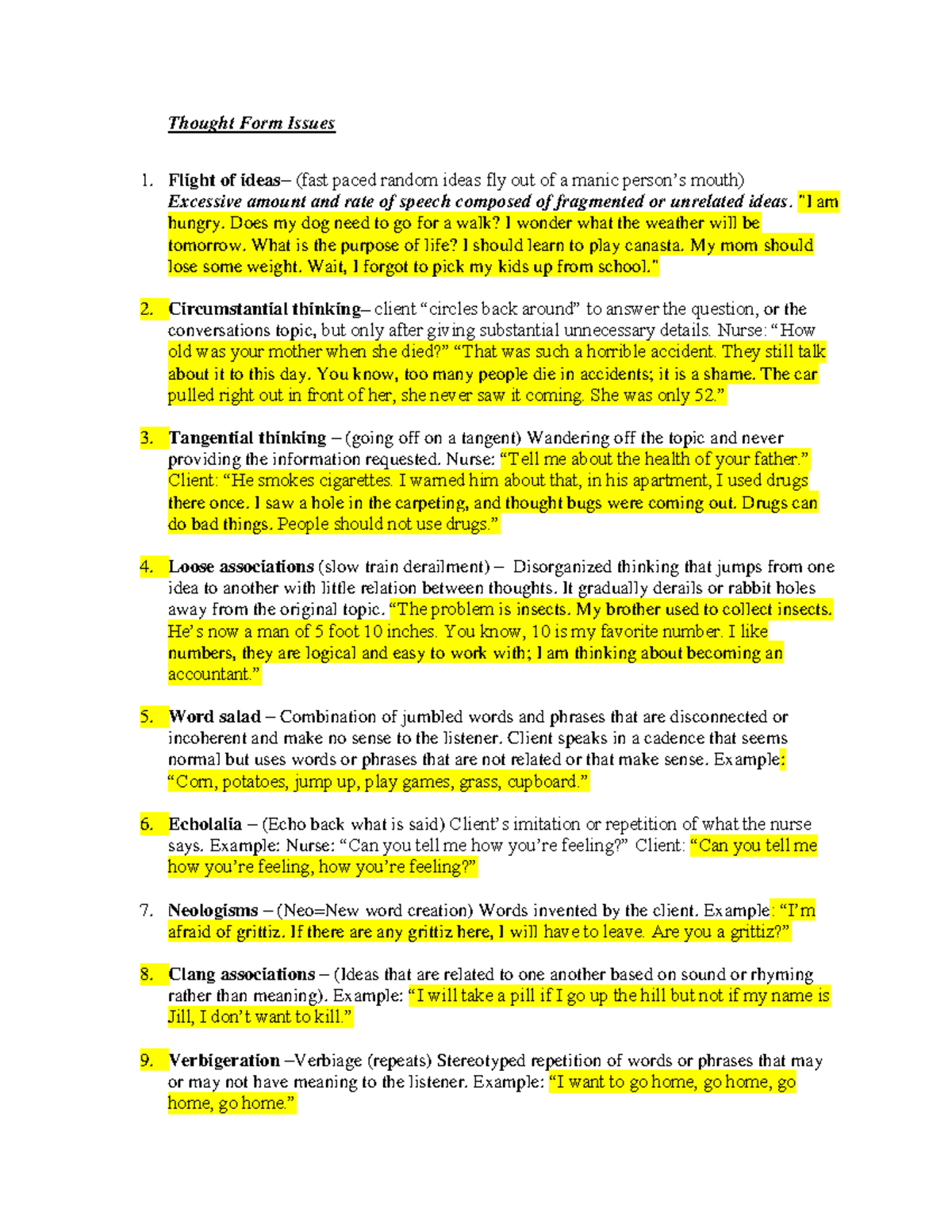 MH Assessment Terms Thought and Form Disturbance - Copy - Thought Form ...