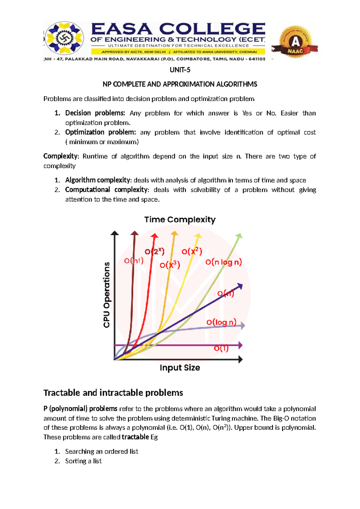 Unit 5 Algo Notes Unit Np Complete And Approximation Algorithms Problems Are Classified Into