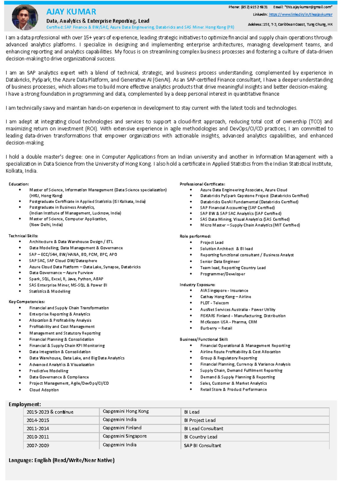 Ajay Kumar Data Analytics Lead and Architect v1 - AJAY KUMAR Data, Analycs & Enterprise Reporng ...