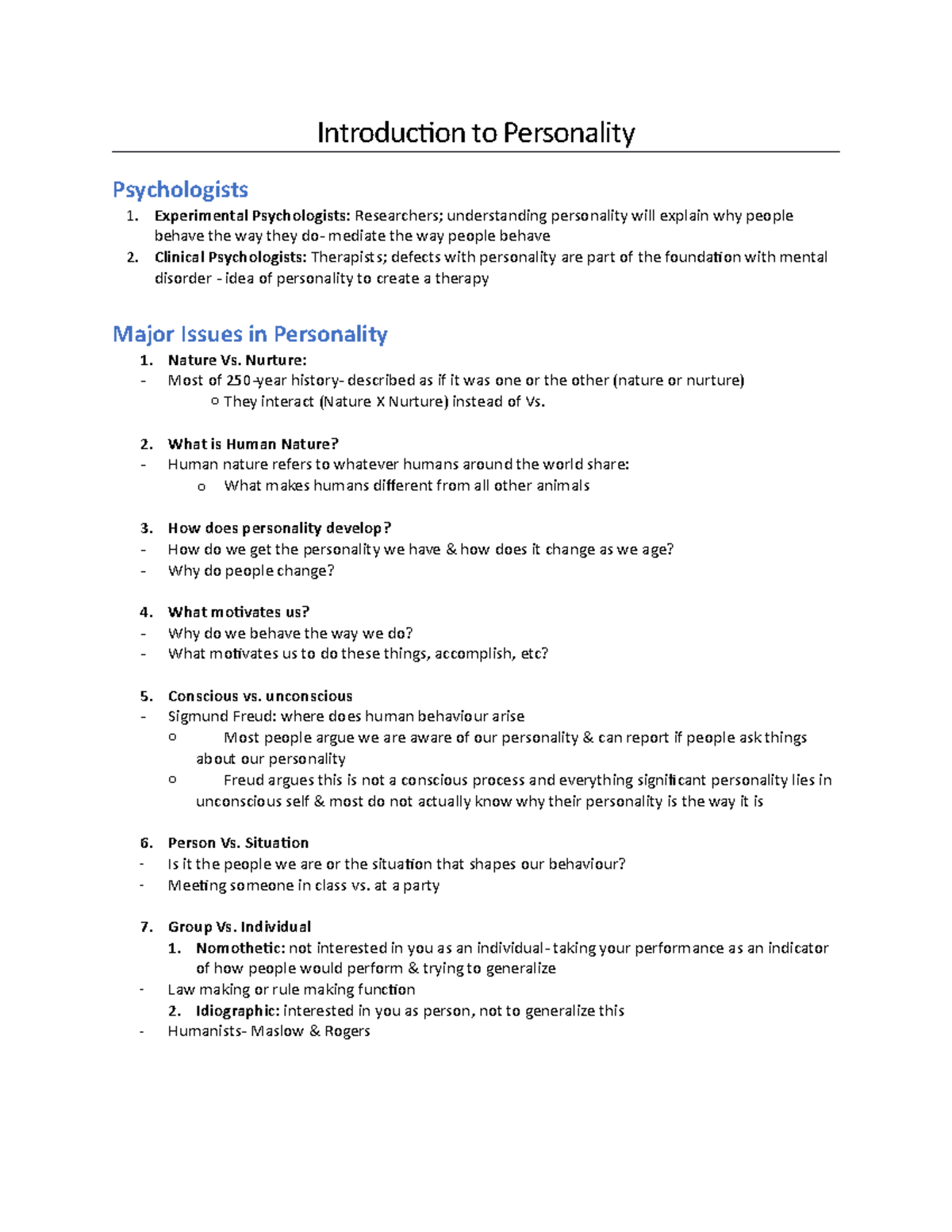 Introduction to Personality - Introduction to Personality Psychologists ...