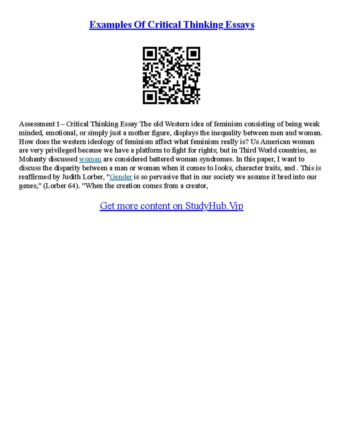 Example Of Critical Thinking Essay - Examples Of Critical Thinking ...