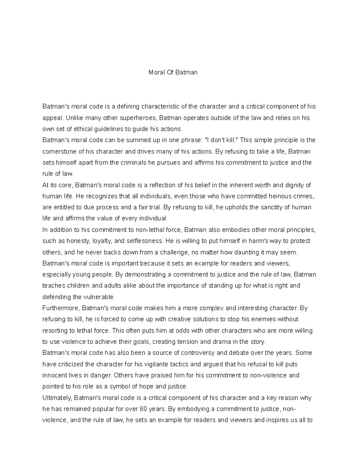 Moral Of Batman - Moral Of Batman Batman's moral code is a defining ...