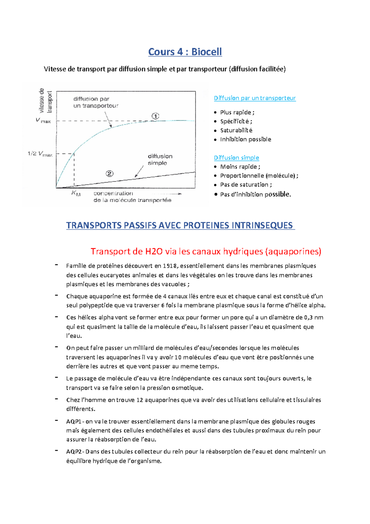 cours 4 biologie cellulaire - Cours 4 : Biocell Vitesse de transport ...