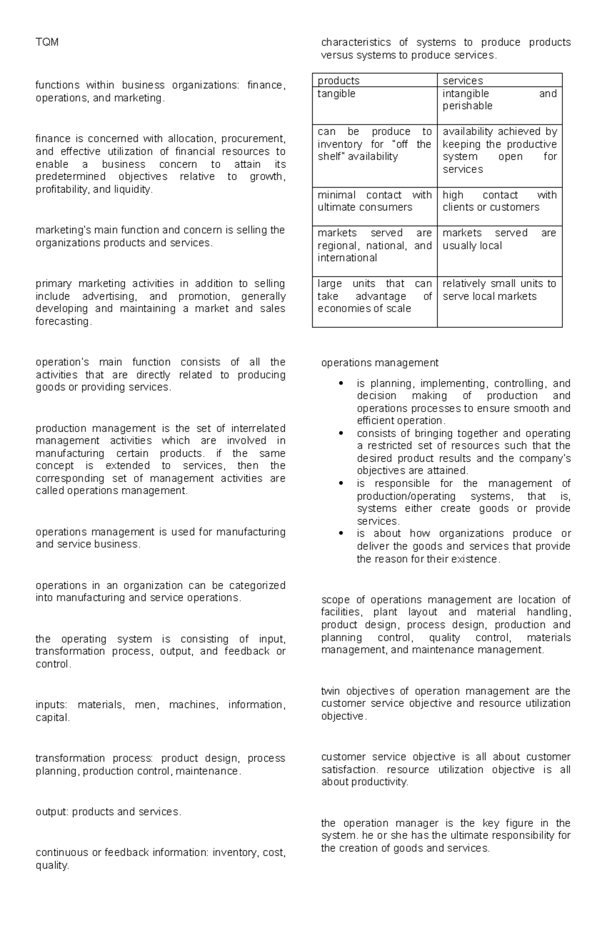 TQM Notes - Summary - TQM functions within business organizations ...
