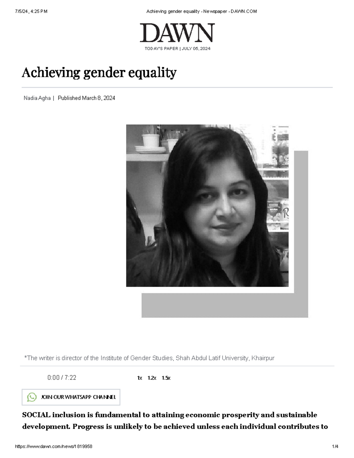 Achieving gender equality - Newspaper - DAWN - TODAY'S PAPER | JULY 05 ...